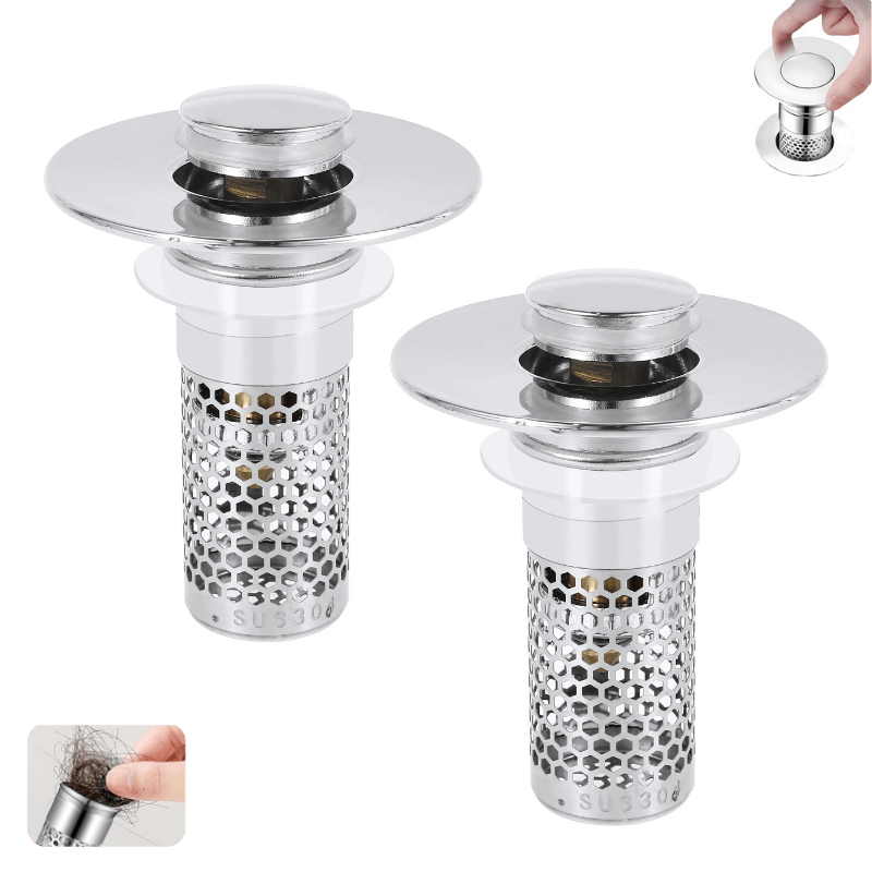 Pop-Up Sink Drain Filter – Anti-Clog Stainless Steel Hair Catcher Plug ...